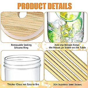 Mason Jar Cups with Lids and Straws Reusable Wide Mouth Ball Mason Jar Drinking Glasses Tumbler with Straw Brush, Travel Bottle 24 Oz for Iced Coffee, Juicing, Tea, Milk, Homemade Beverages