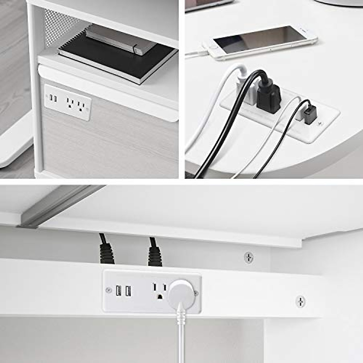 Recessed Power Strip with USB,Flat Plug Ultra Thin Extension Cord,Furniture Desktop Charging Station for Side Table,End Table,Flush-Mount Desk Outlet Power Grommet with 9.85ft Cord(White)