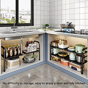 Zendar Under Sink Organizers and storage, 2 tier expandable cabinet bathroom shelf storage with 8 removable panels for kitchen bathroom, easy to install, black (black)