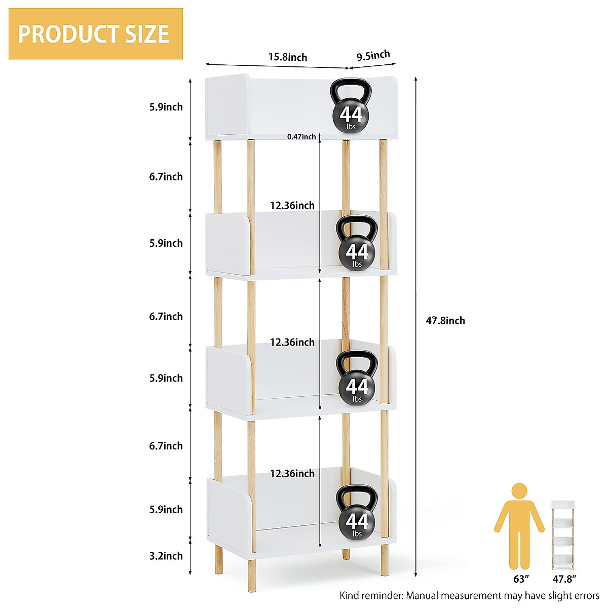 SUNTAGE White Wooden Open Bookcase, Modern Freestanding Bookshelf w/Side Panels, Edge Protection & Solid Wood Frame, Wood Storage Shelves Display Stand for Bedroom, Living Room & Home Office (4 Tier)