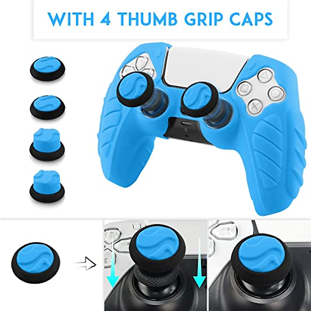 SIKEMAY Anti-Slip PS5 Controller Cover, Soft Silicone Protective Case for Playstation 5 Controller, PS5 Controller Skin for Playstation 5 DualSense Wireless Controller, 2 Pack with 4 x Thumb Grip Caps