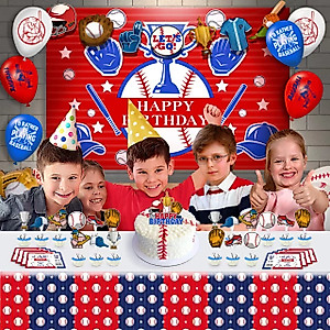 Baseball Birthday Decorations,Baseball Birthday Party Supplies,Include Sport Themed Birthday Backdrop,Happy Birthday Banners,Tabelcloth, Baseball Balloons,Cake topper,Cupcake toppers,Invitation