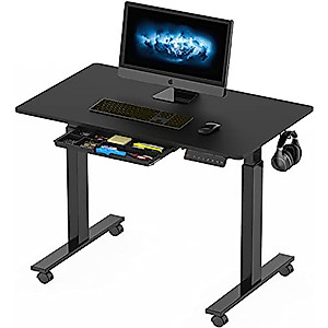 SHW Electric Height Adjustable Mobile Rolling Standing Desk Workstation, 40 x 24 Inches, Black