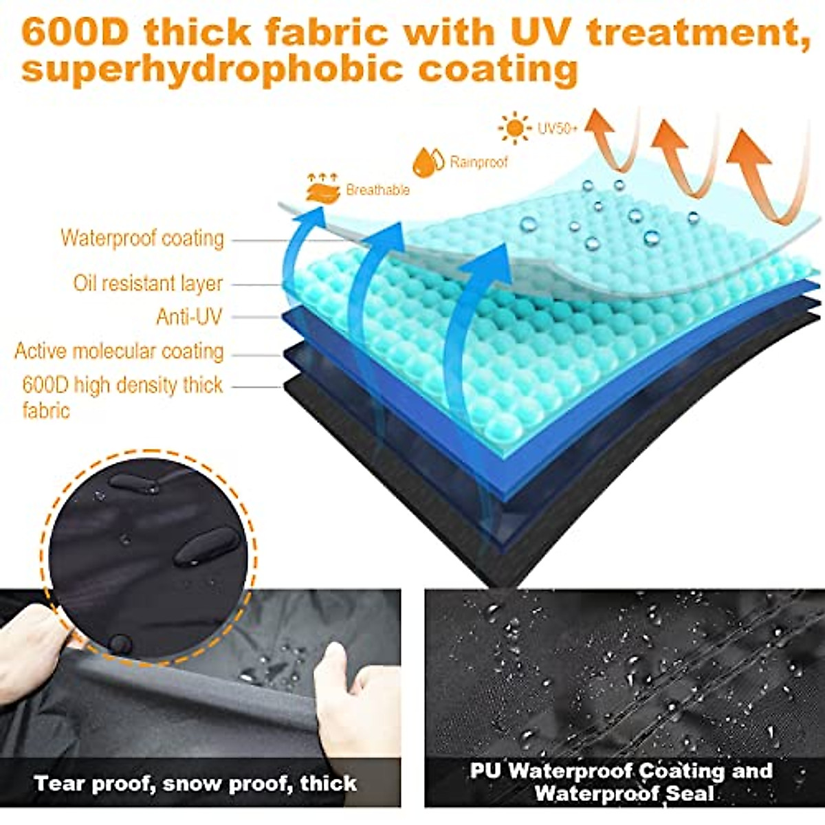 XYZCTEM Snow Blower Premium Cover 420D Marine Grade Fabric, Universal Fit Snow Blower Cover, Covers Snow Blowers Against Water, UV, Wind, Outdoor Protection (Orange)