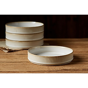 famiware Star 7.5" Pasta Bowls Set, Salad Bowl Set of 4, Double Reactive Glaze, Stackable, Perfect for Your Friend for Housewarming, Thanksgiving, Christmas, Cappuccino White