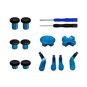 E-MODS GAMING 12 in 1 - Metal Mod 6 Swap Thumbsticks Joysticks, 4 Paddles & 2 Dpads with Open Tool for Xbox One Elite Controller -Model 1698(Blue)