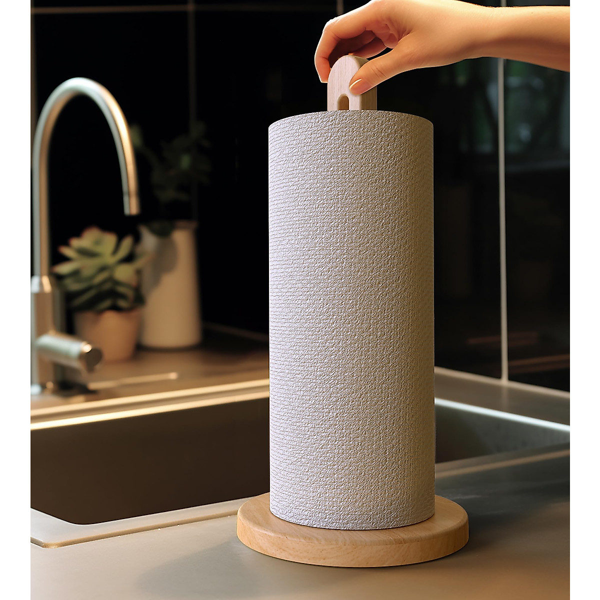 KitchLife Wooden Paper Towel Holder, Upgraded Size - Kitchen Paper Hanger Rack Bathroom Towel Roll Stand Organizer Simply Standing Countertop Paper Roll Holder