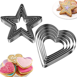 Xueerde 10Pcs Cookie Cutters Set Stainless Steel Biscuit Cutter Love Heart Shape and Star Shape Baking Vegetable Donuts Shape Cutters