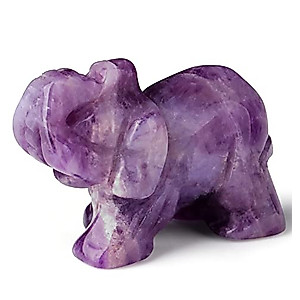 2" Amethyst Elephant Decor Natural Healing Crystal Stones Polished Hand-Carved Gemstone Big Cute Hippie Sculpture Statue Figurines Energy Purple Home Room Office Desk Decoration Gifts for Women Men