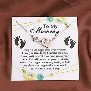 WSNANG Mommy To Be Gift New Mom Necklace Message Card Jewelry First Time Mom Pregnancy Gift Baby Bump Gifts (Mommy wriggle C)
