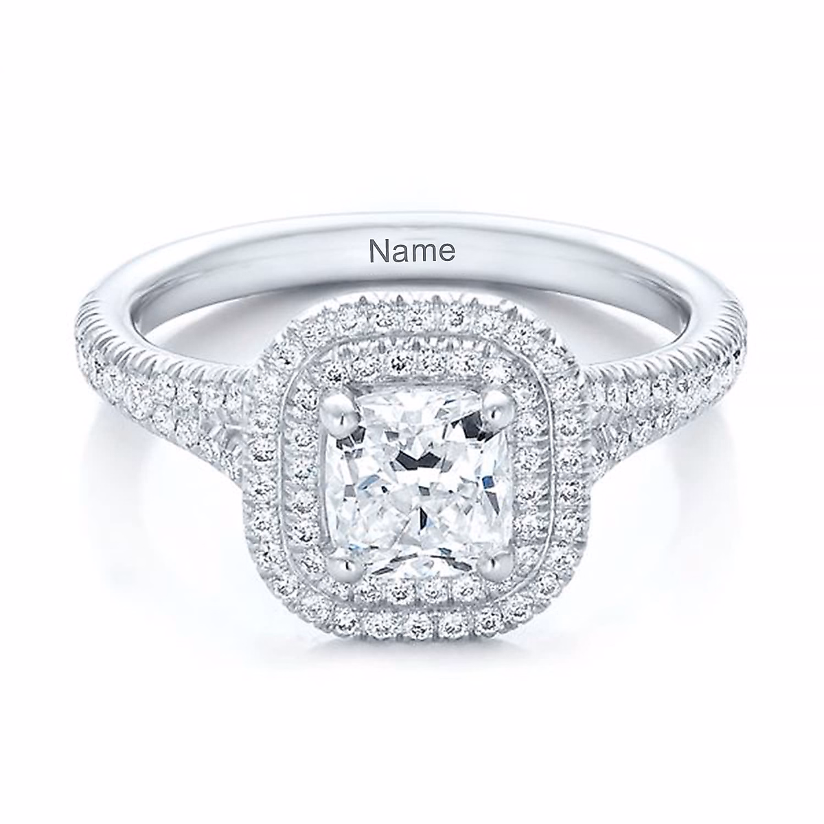 3 Carat(ctw) Cushion-Cut Moissanite Wedding Ring for Women,10K 14K 18K Real Gold Split Shank Pave Moissanite Engagement Ring with Free Engraving,Bridal Ring Size 5-11 (925 Sterling Silver)