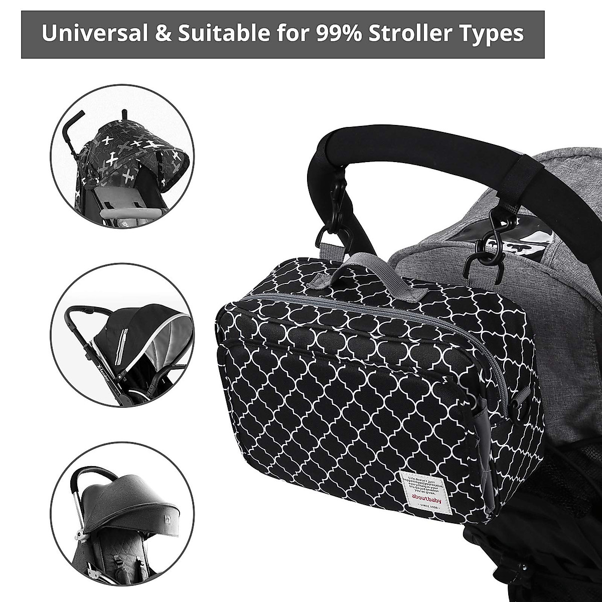 Small Diaper Bag, Mini Stroller Organizer Accessory with Wipe Pockets Caddy Parent Console with Hook Fit All Strollers, Black