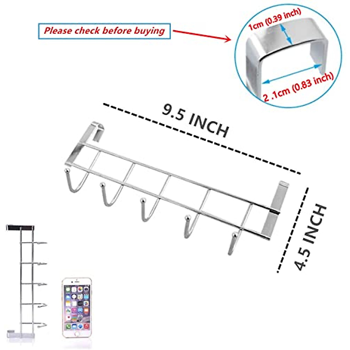 TSYWARE 3 Pack Over The Cabinet Hooks Kitchen Cabinet Rack Hook Space Saving Storage Hanger Bathroom Towel Metal 5 Hooks (Not for The Door)
