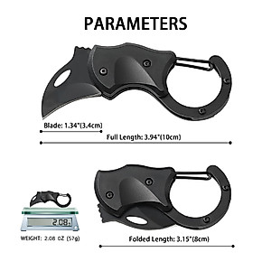 Small Pocket Knife, Gifts for Men Dad Brother, Self Defense Keychain Pocket Knife for Men, 2 Pack Carabiner Small Pocket Knife with Stainless Steel Blade, Mini Folding Knife, Black
