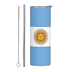 LIICHEES Flag of Argentina Stainless Steel Vacuum Insulated Tumbler 20oz Coffee Cups Travel Mug Water Cup with Leak-Proof Flip Lid Metal Straw Cleaning Brush