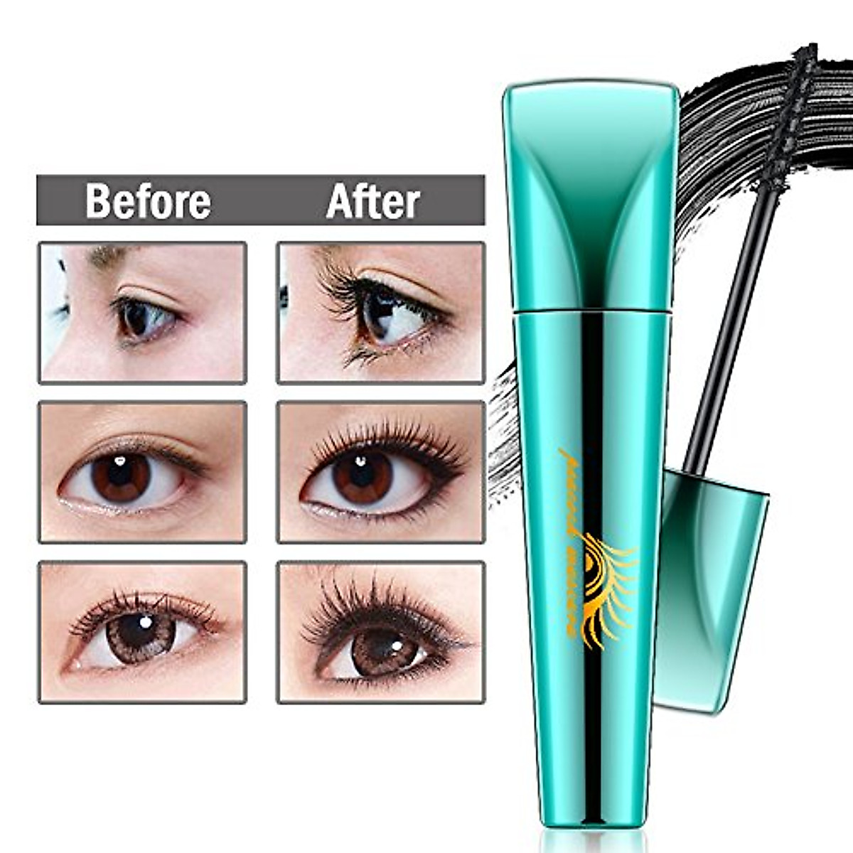 Mascara Lash 4D Mascara Waterproof Fiber Mascara Liquid Lash Mascara Thick Eyelash Long Lasting Smudge-Proof with 360 Degrees Spiral Brush(1 PCS)