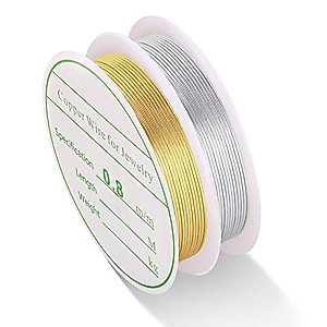 MIKIMIQI 2 Pack Jewelry Wire Craft Wire 20 Gauge Tarnish Resistant Jewelry Beading Wire Copper Beading Wire for Jewelry Making Supplies and Crafting, 0.8mm X 3m for Each Pack (Gold, Silver)