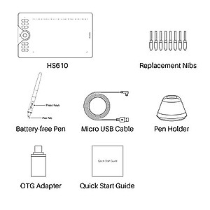 Drawing Tablet HUION HS610 Graphic Tablet with Battery-Free Stylus 8192 Pen Pressure Tilt Function, 10x6.25 Inches Digital Tablet for Animation & Design, Compatible with Windows/Mac/Android
