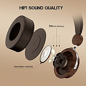 ALABS Over-Ear Wired Closed Back Headphones, Natural Wooden Closed-Back Headset with self Adjustable Headband, Audiophile Headphone with 50mm Drivers and 32Ω impedance for PC Tablets Smartphone