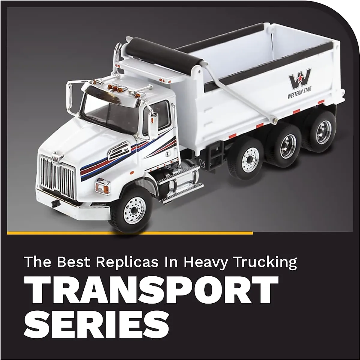 Diecast Masters Western Star 4700 SB Dump Truck - White | Real Truck Specifications, Tandem with Lift Axle and Dump | 1:50 Scale Model Semi Trucks | Diecast Model 71034