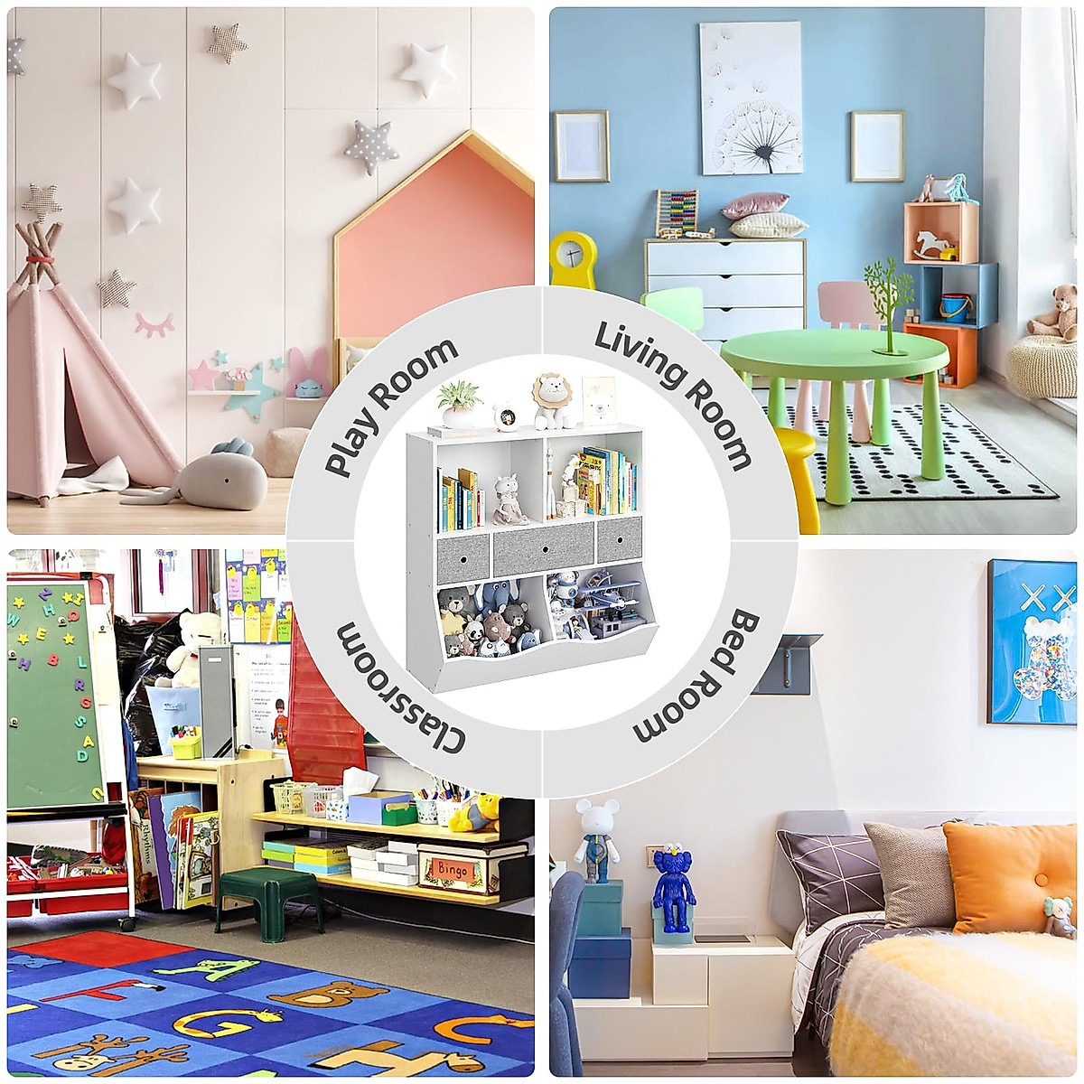 Amyove Kids Bookshelf and Bookcase Toy Storage Multi Shelf with Cubby Organizer Cabinet and Drawers for Boys Girls,for Children's Room, Playroom, Hallway, Kindergarten, School,Bedroom (White)