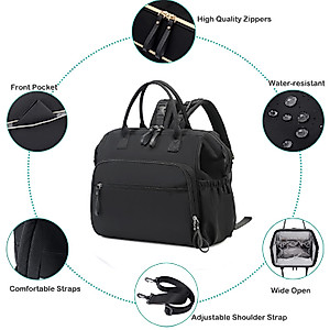 PAOIXEEL Large Capacity Diaper Bag Tote, Water-Resistant Nylon 3 Ways Travel Backpack and Should Bag with Anti-Theft Pockets, Black-Silver