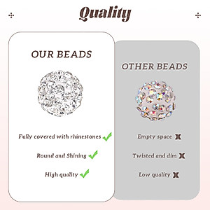100 pcs 10mm Rhinestone Beads for Jewelry Making, 10 Mixed Colors Shiny Round Disco Ball Beads Bulk, Sparkle Crystal Clay Christmas for Bracelet Baseball Necklace Earring Crafting and DIY