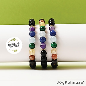 Joyfulmuze 7 Chakras Stretch Bracelet, Natural Stones Black Onyx Citrine Malachite Aquamarine Blue Sodalite Amethyst Garnet Sunstone (Chakra Stones)
