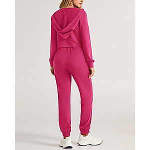 KIRUNDO Women's Fall Two Piece Outfit Long Sleeve Cropped Hoodie Jacket Long Pants Tracksuit Sweatsuits Jogger Set Hot Pink