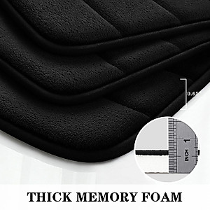 BYSURE Black Memory Foam Bathroom Rug Set 3 Piece Non Slip Extra Absorbent Shaggy Bathroom Mats and Rugs Sets, Soft & Dry Bath Mat Sets for Bathroom Washable Carpets Set