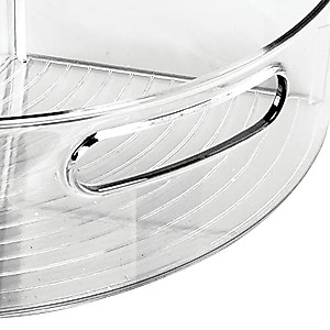 mDesign Plastic Lazy Susan Cabinet Storage Bin with Front Handle for Kitchen Countertop, Pantry, Shelf, Fridge Organization - Hold Food, Drinks, Snacks - Ligne Collection - Smoke Gray Tint