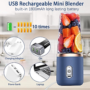 Portable Blender, Personal Blender for Shakes and Smoothies with Travel Lid, 400ML USB Rchargeable Mini Blender Fruit Juicer Cup with 6 Blades, Portable Smoothie Blender for Kitchen,Home,Travel