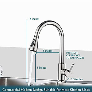 Kitchen Faucets with Pull Down Sprayer, SAMRI High Arc Single Lever Single Handle Stainless Steel Brushed Kitchen Sink Faucets with Pull Out Sprayer and Brass Valve, for Kitchen RV Bar Sink