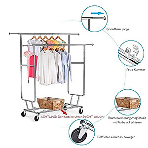 Topeakmart Rolling Clothes Rack 250 lbs Load Capacity Commercial Double Rail Garment Racks Portable Clothes Rack, Clothing Rack, Hanging Cloest Organizer, Drying Racks for Laundry, Wardrobe Cloest