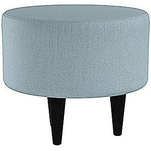 Sole Designs Candice Series Sophia Collection Round Upholstered Ottoman with Espresso Leg Finish, Bay Blue