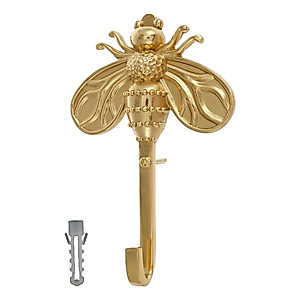 DJAPWPX Brass Hook Hanger Decorative Wall Hooks Vintage Bee Hook Perforated Brass Coats Hooks Wall Mounted Decorative Hook Brass Wall Hooks Gold Towel Hooks for Home