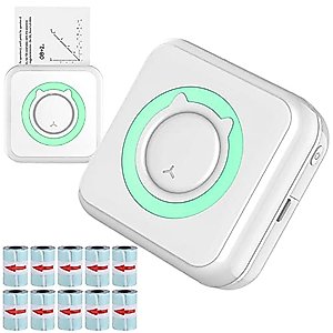 soputry InstaProud - Portable Sticker Printer, Mini Printer Sticker Maker Pocket Thermal Printer, Mini Label Receipt Printer for Photos Diaries Memos Study Notes (Blue and 10 Sticker Rolls)