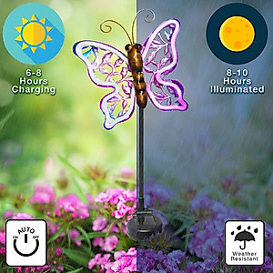 Crosslight Neon Butterfly LED Waterproof Outdoor Garden Stake Light - Decorative Electronic Light Garden Decor for Yard, Lawn, Patio, Deck, Pathway, Pond, Backyard