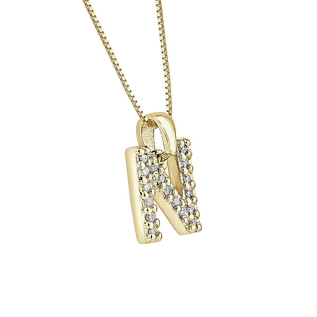 Diamond Wish 14k Yellow Gold Letter N Diamond Initial Pendant Necklace (1/10cttw) with 18-inch chain