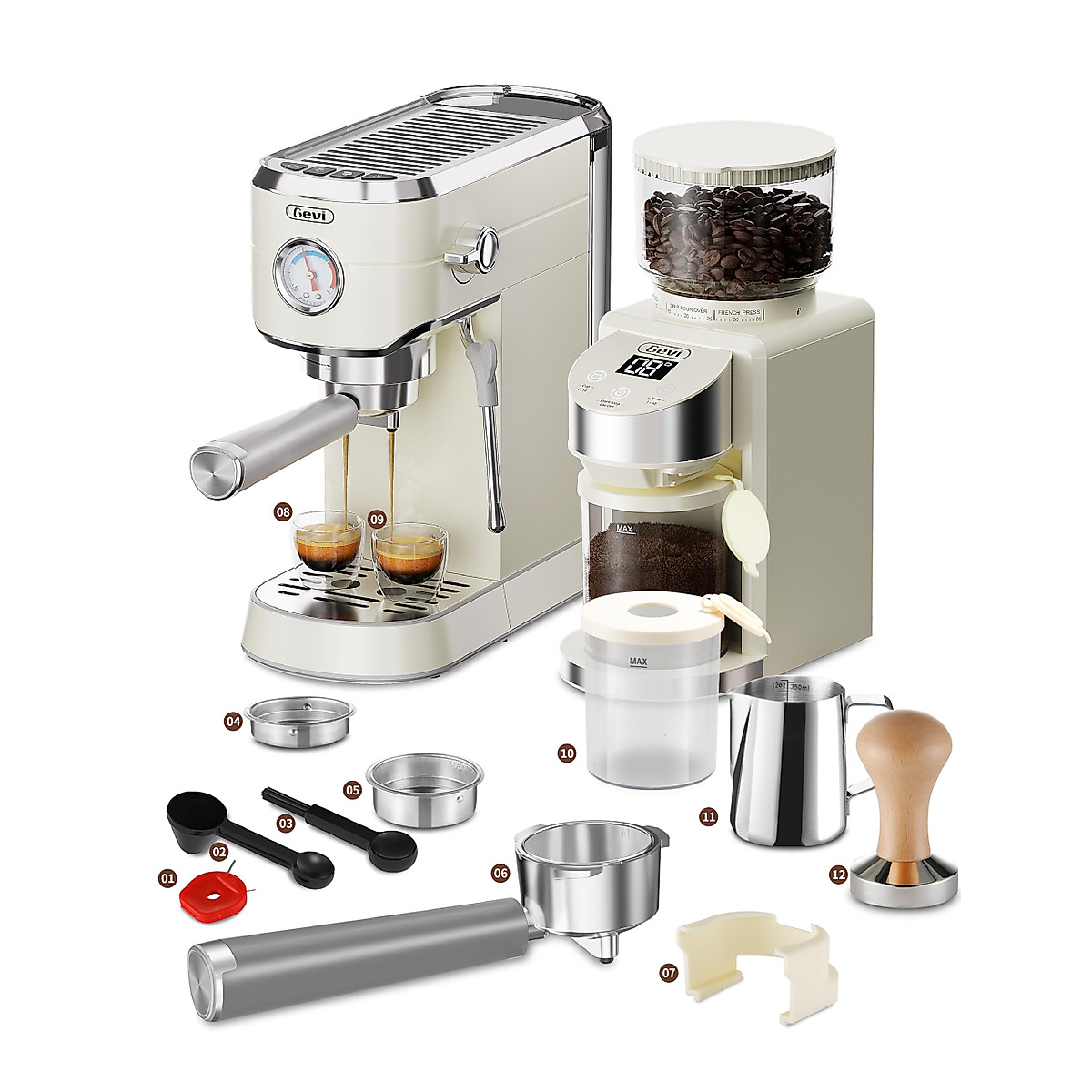 Gevi Espresso Machine 20 Bar with Grinder，Professional Espresso Maker with 35 Precise Grind Settings Burr Coffee Grinders Combos, Commercial Espresso Machines & Coffee Makers, Gift for Coffee Lover