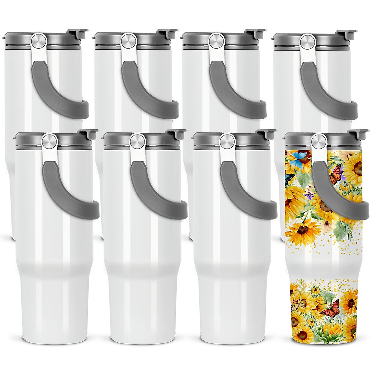 Tswofia 30 Oz Sublimation Tumblers, Sublimation Tumbler Blank with Portable Handle, Stainless Steel Sublimation Cup with Straw Leakproof Flip, Individually Boxed (8 Pack)