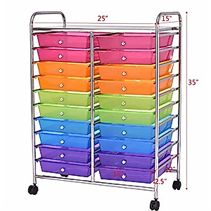 WFHTU 20 Drawers Rolling Cart Storage Scrapbook Paper Studio Organizer Mutli Color Home Furniture