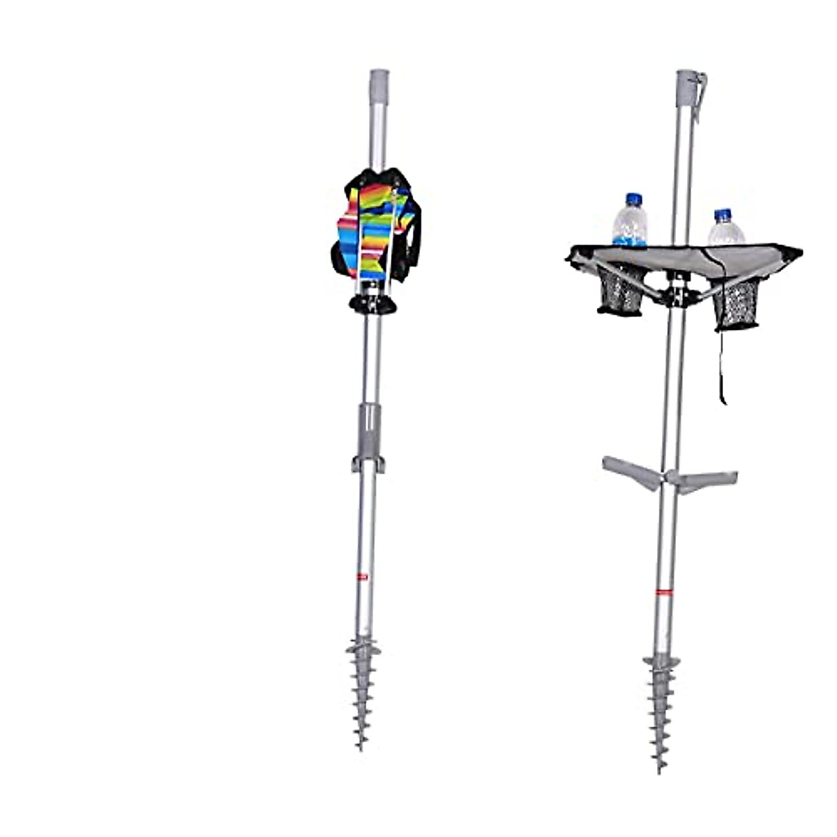 7 ft Fiberglass Beach Umbrella for Sand with Integrated Anchor, Integrated Folding Table, Telescopic Aluminum Pole, UPF 50+, Tilt