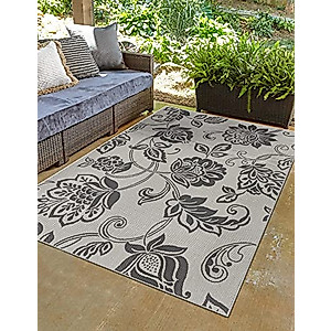 Unique Loom Botanical Collection Floral, Coastal, Bohemian, Indoor and Outdoor Area Rug, Rectangular 2' 2" x 3' 0", Gray/Dark Gray