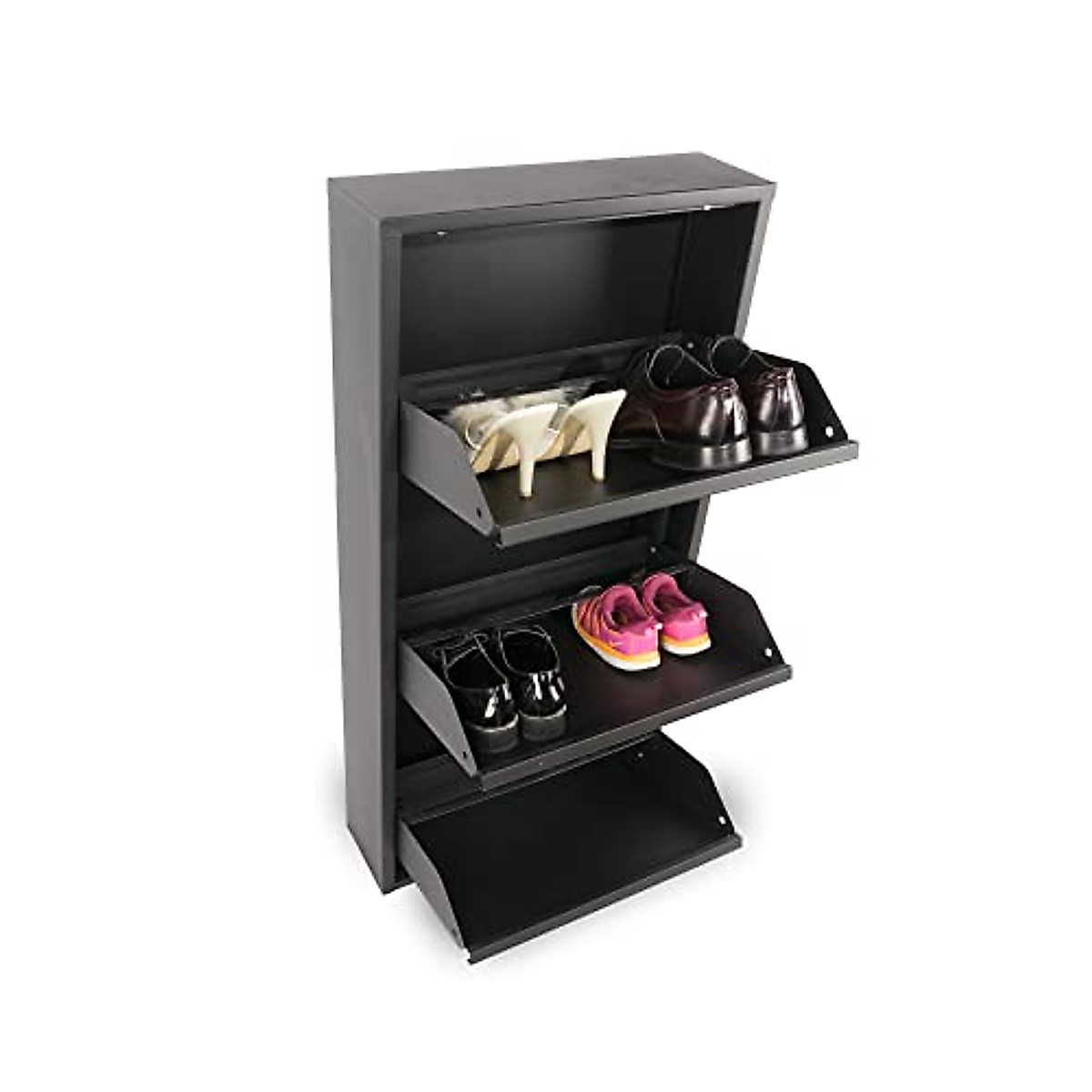 KASER Shoe Storage Cabinet -3 Drawer 20" Metal Wall Mountable Shoe Storage for Entryway with No Assembly - Shoe Cabinet for Entryway Slim - 2-3 Pair per Tier (Black)