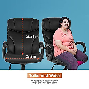 Office Chair Big and Tall 500lbs Wide Seat Desk Chair with Lumbar Support Arms High Back PU Leather Executive Task Ergonomic Computer Chair for Back Pain (Black)