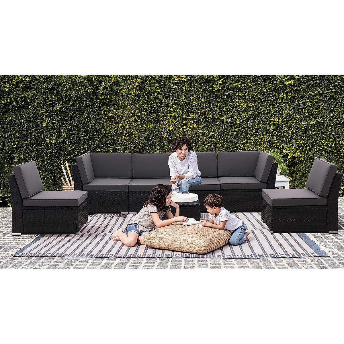 iArtHand Patio Sofa Set with Coffee Table Outdoor Sectional Set Patio Conversation Set Patio Furniture Sets All Weather PE Rattan with Thickened Cushion, Manual Weaving