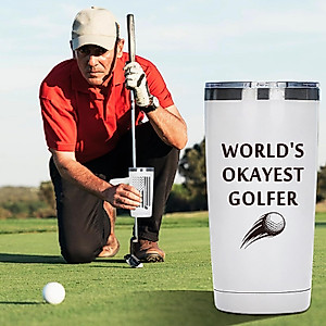 SAHIJE Golf Gifts for Men, Funny Birthday Gifts for Men Dad Husband Boyfriend, Golf Lovers Cup, World's Okayest Golfer Tumbler, USA Flag Design, 20 oz