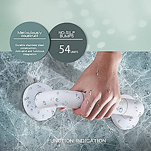 Stainless Steel Shower Grab Bar with Plastic-Plated Finish, Shower Grab Bars for Seniors, Luminous Circles and Cover Flange, Bathroom Handicap Handrails, White 12 inch