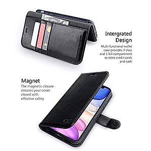 OCASE iPhone 11 Cellular Phone Case, PU Leather Flip Case with Card Holder, Magnetic Closure, TPU Shockproof Interior for 6.1 Inch iPhone 11 (Black)